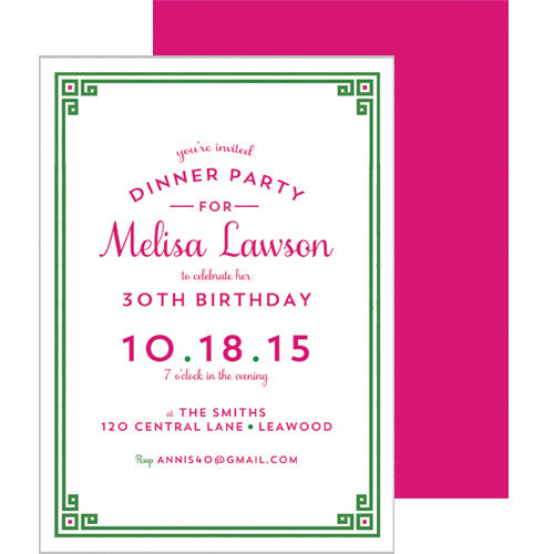 Party Invitations - Greek Key Border - WH Hostess Social Stationery