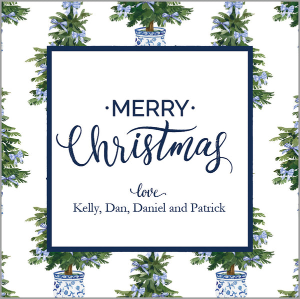 Blue Bows Christmas Tree Pattern Personalized Gift Sticker | Set of 24 ...