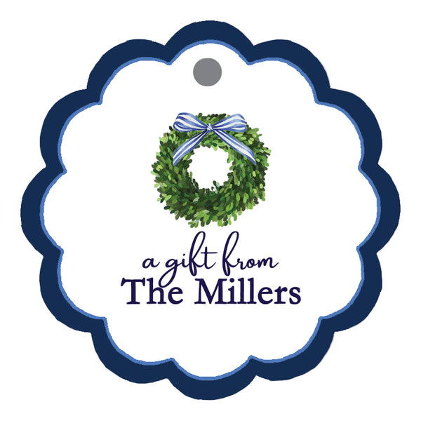 Boxwood Wreath Scalloped Personalized Gift Tags - WH Hostess Social ...