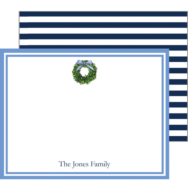 Boxwood Wreath Personalized Flat Notecard - WH Hostess Social Stationery