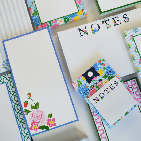 In Stock 5x7 Strawberry Floral Notepad - WH Hostess Social Stationery
