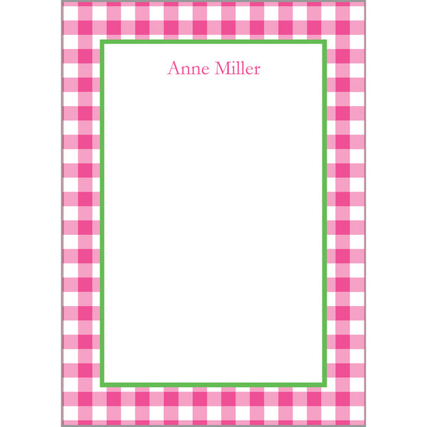 Hot Pink Gingham Check Personalized Notepad - WH Hostess Social Stationery