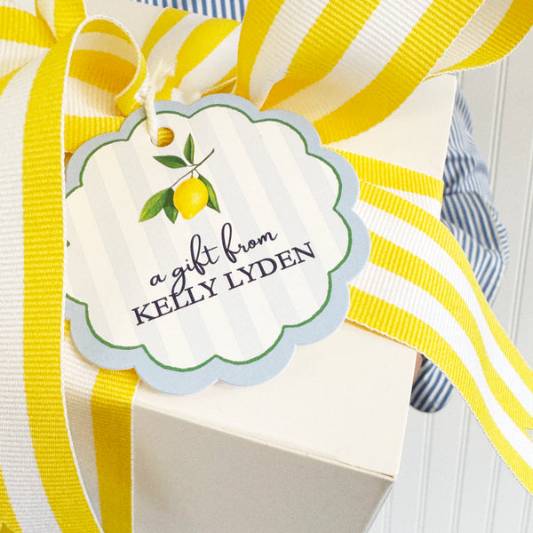Lemon Stripe Scalloped Personalized Gift Tags - WH Hostess Social ...