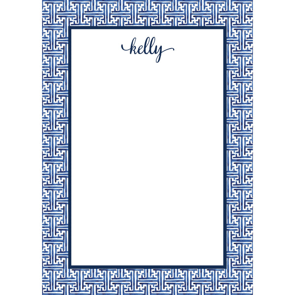 Navy Basketweave Personalized Notepad - WH Hostess Social Stationery