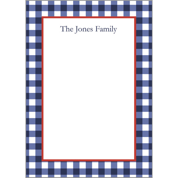 Navy Blue Gingham Check Personalized Notepad - WH Hostess Social Stationery