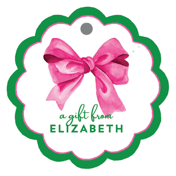 Pink Bow Scalloped Personalized Gift Tags - WH Hostess Social Stationery