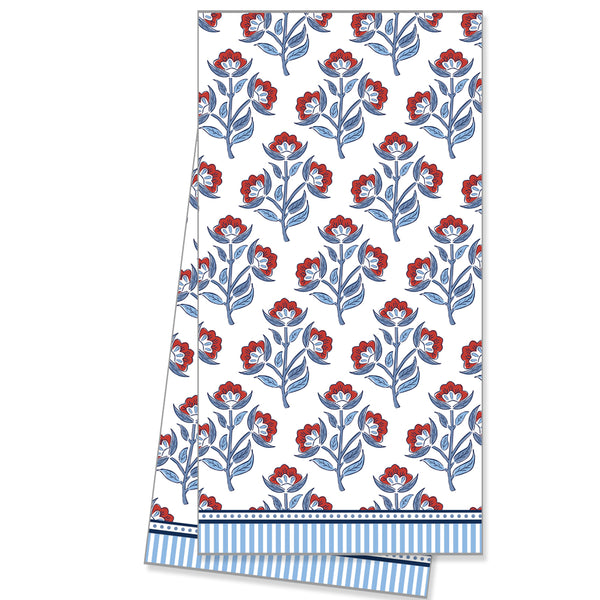 WH Hostess Cotton Tea Towel | Red Floral Block Print - WH Hostess ...