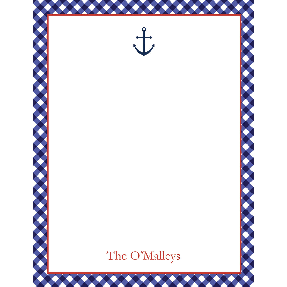 Anchor Gingham Personalized Notepad - WH Hostess Social Stationery