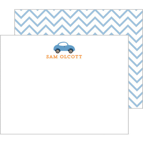 Little Blue Car Personalized Flat Notecards - WH Hostess Social Stationery