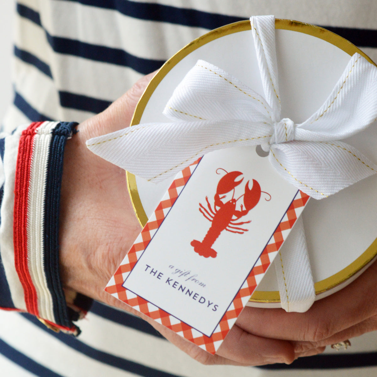 Lobster Gingham Check Personalized Gift Tags - WH Hostess Social Stationery