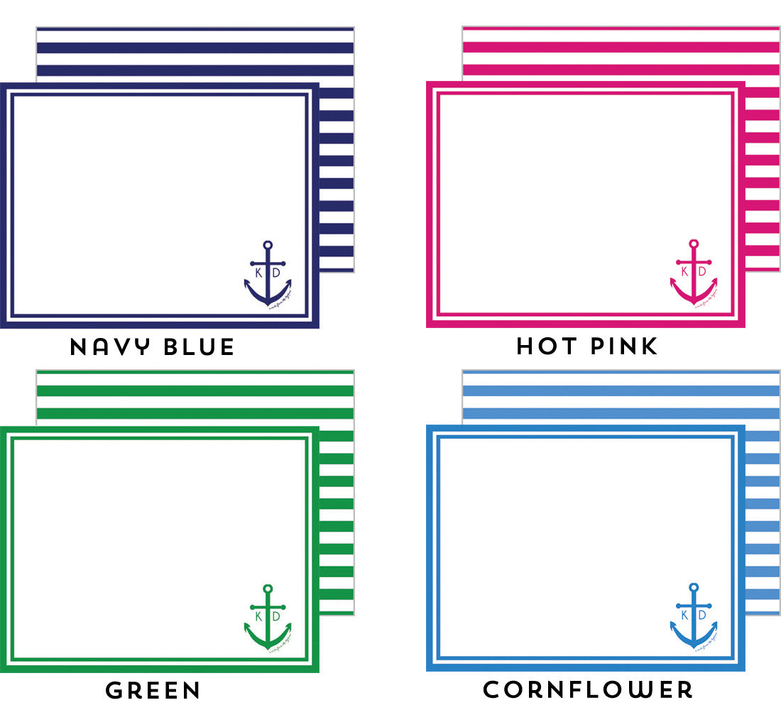 Preppy Anchor Personalized Flat Notecard - More Color Options - WH ...