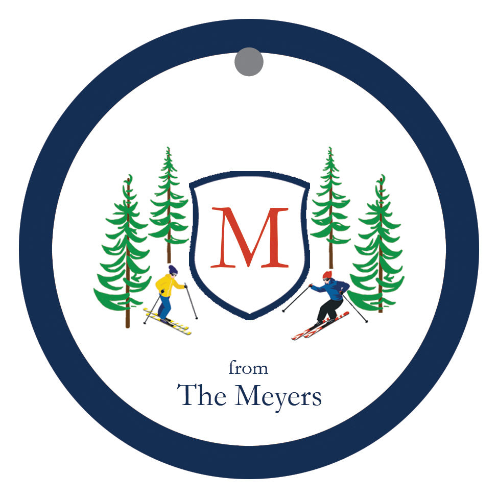 Colorful Skiers Crest Round Gift Tags - WH Hostess Social Stationery